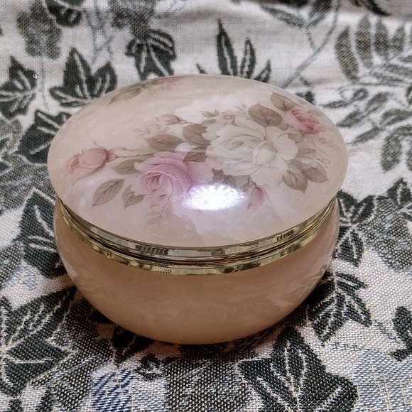 Vintage | Bath | Vintage Genuine Alabaster Rose Trinket Jar | Poshmark